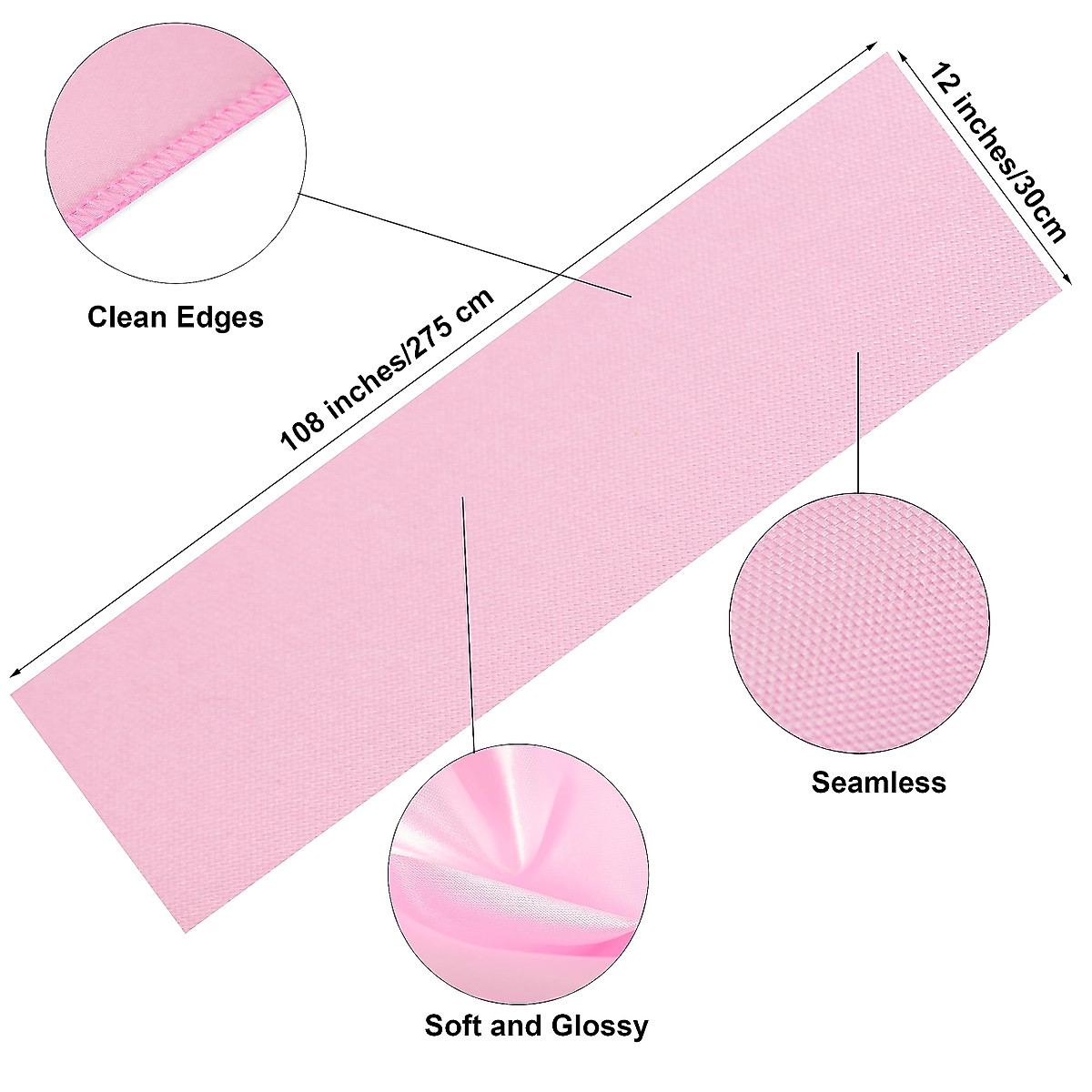 Fynite 12 Pack Satin Table Runner 12 x 108 Inches Long | Baby Pink Satin Table Runner for Party Wedding Banquet Decorations | Bright and Smooth Silk Fabric Party Table Runner - Baby Pink