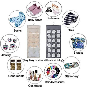 ST-BEST-P Bra and Underwear Hanging Storage Organizer Mesh Pockets Dual Sided Wall Shelves Space Saver Bag Sock Underpants Drawer Closet Clothes Rack (Gray:(6+18pockets))