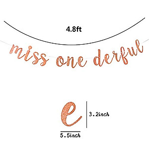 Rose Gold Glitter Miss Onederful Banner, Baby Girl's 1st Birthday Bunting Sign, Happy 1st Birthday Party Decoration Supplies for Sweet Girl