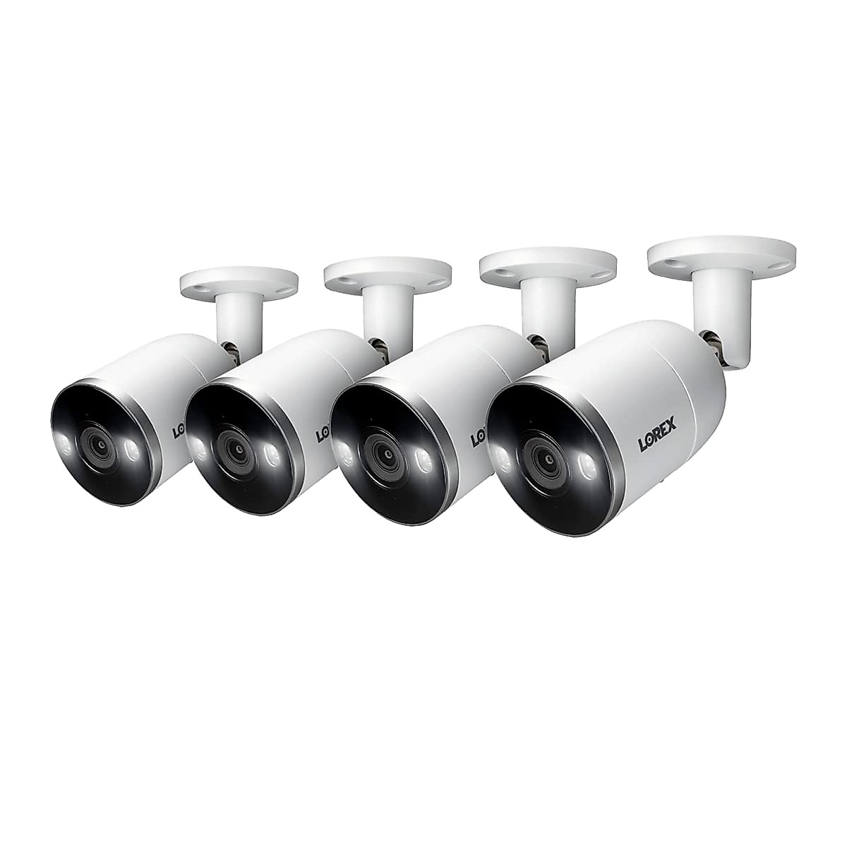 Lorex E892AB Indoor/Outdoor 4K Ultra HD Smart Deterrence IP Bullet Camera with Smart Motion Plus, 150ft NV, CNV, 2.8mm, IP67, Audio, White, 4PK