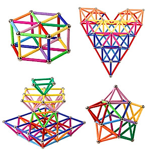 ELONGDI Magnetic Building Blocks, [ 132 Pieces ] Lengthen Building Sticks Set, Magnet Stem Toys Set Non-Toxic Building 3D Puzzle Boys Toys for Kids and Adult