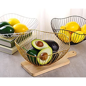 IBWell High Style Curved-Edge Modern Creative Stylish Single Tier Dish,Metal Iron Wire Fruit Vegetables Bread Decorative Stand Serving Bowls Basket Holder (Gold)