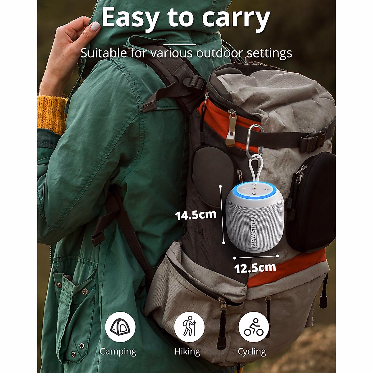 Tronsmart T7 Mini Compact Portable Bluetooth Speaker with Lights, Stereo Sound, Bluetooth 5.3, 18H Playtime, Stereo Pairing, Voice Assistant, IPX7 Waterproof Shower Speaker & Outdoor Speakers (Grey)