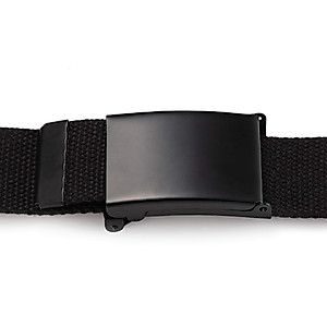 Mile High Life Cut To Fit Canvas Web Belt Size Up to 52" with Flip-Top Solid Black Military Buckle (Black)