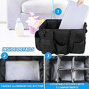 DCY BLUE Cleaning Caddy Organizer With Handle,Cleaning Caddy Bag- Large Caddy Bag For House, Car Cleaning Supplies, Housekeeping Handbag With Adjustable Shoulder Straps (Black)