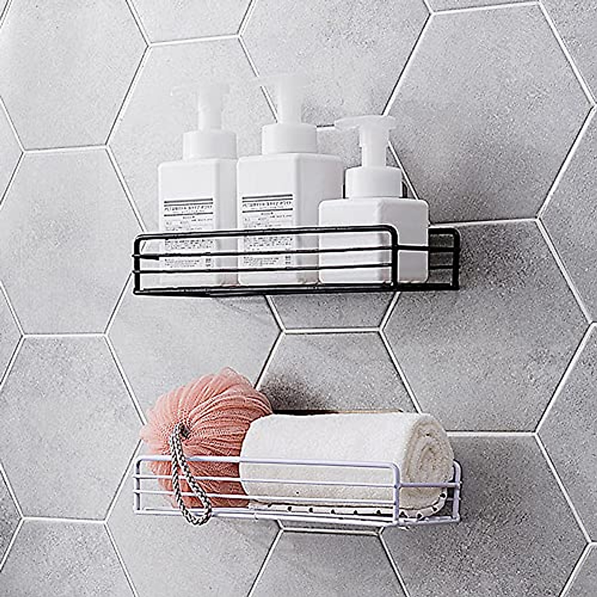 Shower caddy rack corner adhesive shower caddies shelf for inside bathroom shower storage holder bathtub organizer shower storage rack No-drilling White 2-pack HFANFI TZWJ-W