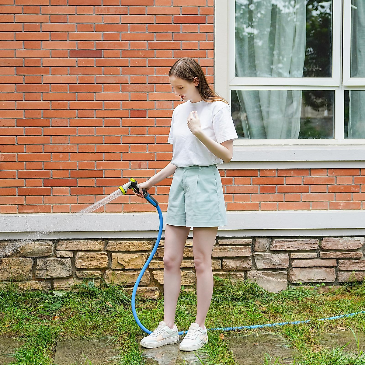 Fevone 12 ft Garden Hose, 2-Year Warranty Offered by Manufacturer, Heavy Duty Water Hose, Hybrid Polymer, Kink Resistance, 3/4" GHT Aluminum Fittings, 5/8" ID, 600 PSI, Drinking Water Safe (GH7)