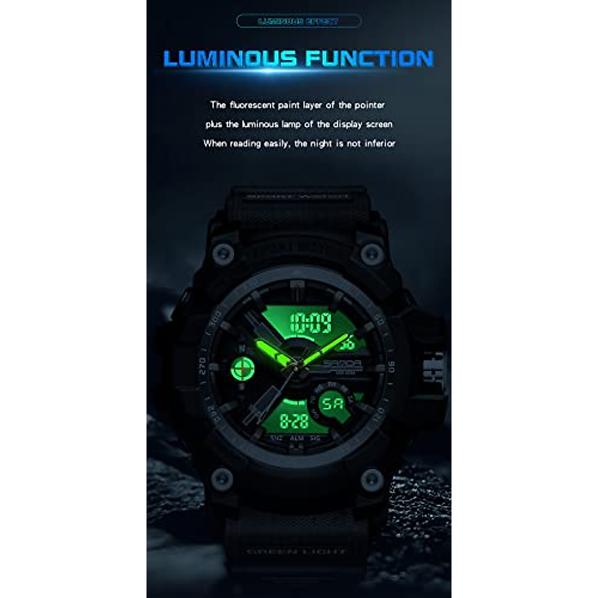 KXAITO Men's Analog Sports Watch Military Watch Outdoor LED Stopwatch Digital Electronic Large Dual Display Waterproof Tactical Army Wrist Watches for Men 3179 (Translucent White)