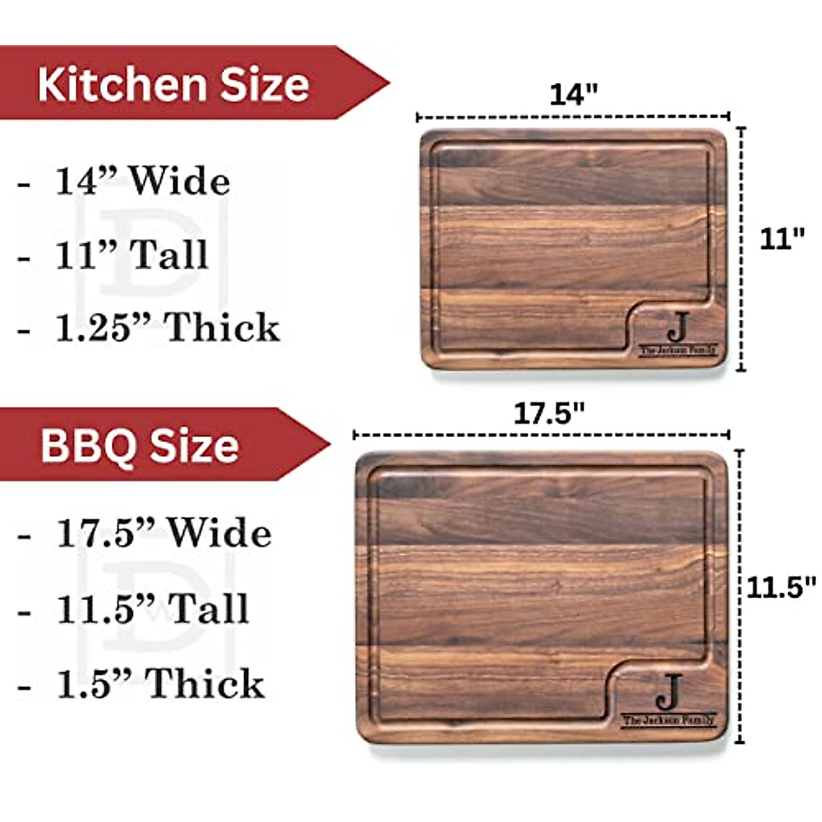 Custom Cutting Boards Wood Engraved Cutting Board Personalized, USA Made - Thick Red Oak/Walnut Personalized Cutting Boards Wood Engraved, Handmade Cutting Boards
