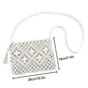 CHIC DIARY Clutch Purse for Women, Cotton Handbag Bohemian Handwoven Envelope Crossbody Bag Summer Beach Wristlet Wallet (White)