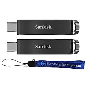 SanDisk 64GB Ultra USB Type-C Flash Drive Two Pack Works with Type-C Computers, Phones, and Tablets (SDCZ460-064G-G46) Bundle with (1) Everything But Stromboli Lanyard