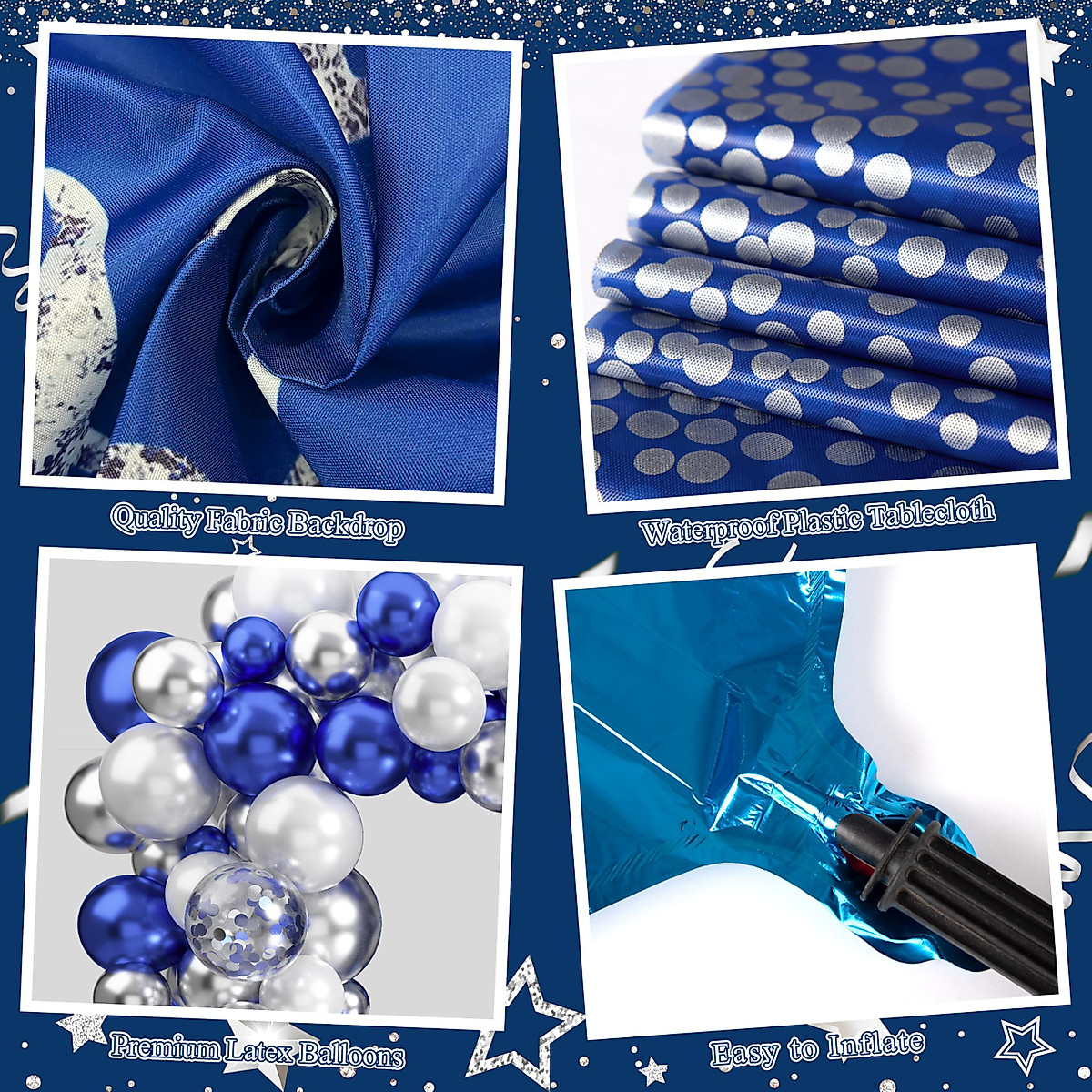 Happy Anniversary Party Decoration 101Pcs, Blue and Silver Anniversary Party Supplies Happy Anniversary Backdrop Banner Blue and Silver Balloon Arch Kit Tablecloth for Wedding Anniversary Party Decor