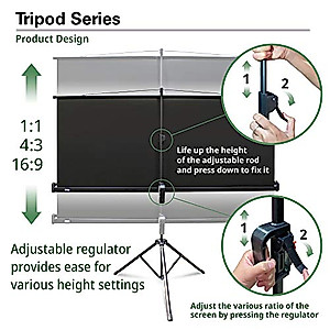 Elite Screens Tripod Series, 60-INCH 16:9, Indoor Outdoor Projector Screen, 8K / 4K Ultra HD 3D Ready, US Based Company 2-YEAR WARRANTY, T60UWH, black - US Based Company 2-YEAR WARRANTY