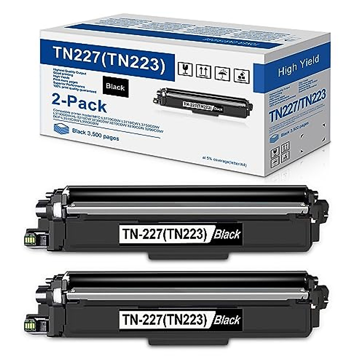 2 Pack TN227 Black Toner Cartridge TN-227 TANFENR Compatible TN-223 TN227BK Toner Cartridge Replacement for MFC-L3770CDW L3710CW L3750CDW L3730CDW HL-3210CW 3230CDW 3270CDW Printer