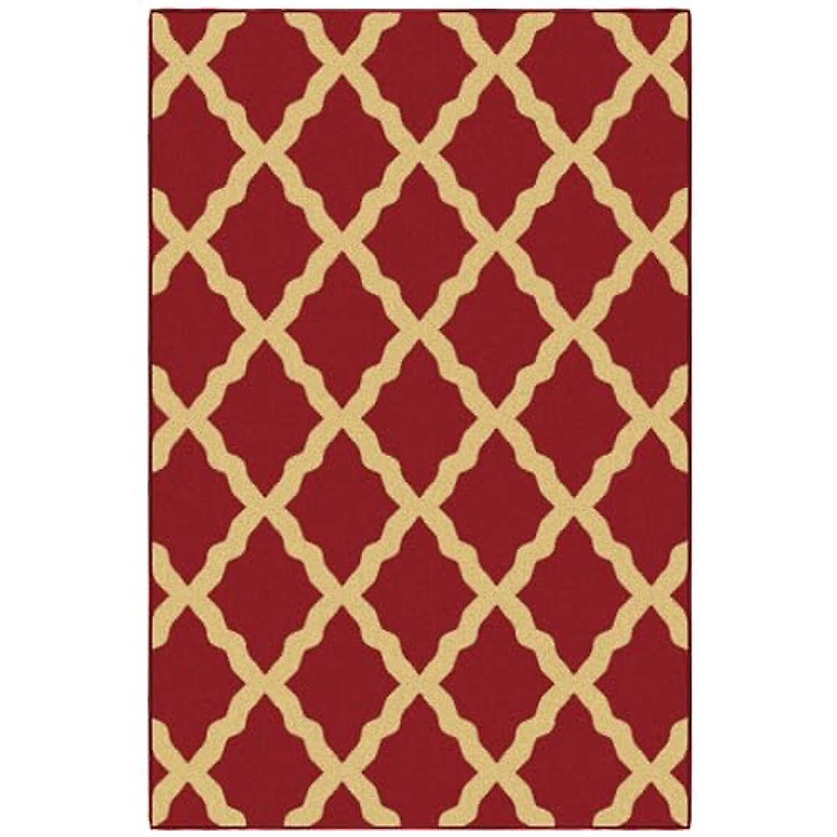 Machine Washable Trellis Design Non-Slip Rubberback 3x5 Traditional Area Rug for Living Room, Bedroom, Kitchen, 3'3 x 4'11", Red