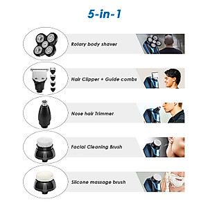 Electric Shavers for Men Bald Head Shaver LED Display 5-in-1 Faster-Charging 5D Floating Waterproof Electric Rotary Shaver with Clipper Nose Hair Facial Clean Waterproof
