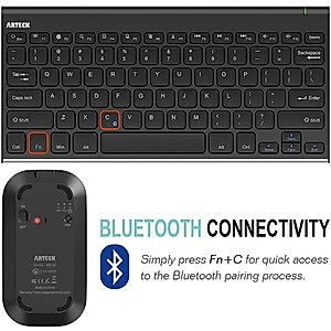 Arteck Bluetooth Keyboard and Mouse Combo Ultra Compact Slim Stainless Full Size Keyboard and Ergonomic Mice for Computer/Desktop/PC/Laptop/Surface and Windows 10/8/7 Built in Rechargeable Battery