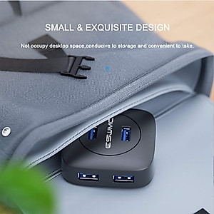 Eswmc 4-Port USB 3.0 Hub Long Cable, USB Hub with 4 ft Extended Cable with Power Supply Port[Charging Not Supported] for MacBook, Mac Mini, iMac, Surface Pro, XPS, PC, Flash Drive, Mobile HDD