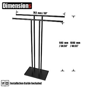 JQK Bath Towel Holder Stand Black, 30 Inch Free Standing Double Towel Rack Shelf for Bathroom Floor, Matte Black, BTH100L30-PB