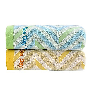 Pidada Hand Towels Set of 2 Striped Pattern 100% Cotton Absorbent Soft Decorative Towel for Bathroom 13.4 x 29.1 Inch (Green & Yellow)