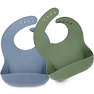 KeaBabies 2-Pack Silicone Bibs For Babies, Silicone Baby Bibs for Eating, Food-Grade Pure Silicone Bib, Toddler Bibs, Waterproof Bibs, Feeding Bibs, Silicon Bibs for Toddlers, Boys, Girls (Slate)