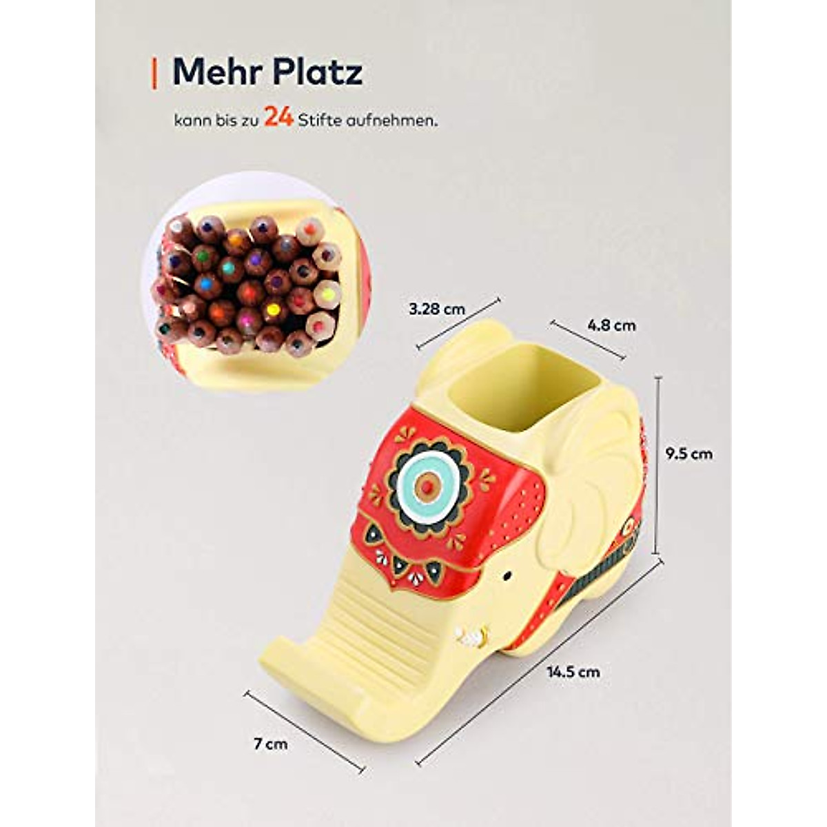 AhfuLife Elephant Pencil Holder with Phone Stand, Resin Carving Elephant Gifts for Women, Multifunctional Pen Pot Office Desk Decoration Stationery Supplies Organizer