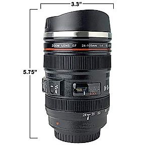 Tmango Camera Lens Coffee Mug With Retractable Lid, Photo Coffee Mugs, Stainless Steel Travel Lens Mug, Great Gifts for Photographers Men and Women