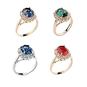 Rose Gold Plated Oval Shaped Ring with Sapphire Blue Swarovski element Crystal and Clear Round Shaped Cubic Zirconia Fashion Jewelry for Women (6.5)