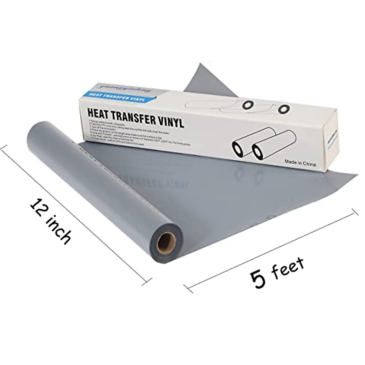 guangyintong HTV Heat Transfer Vinyl Rolls 12" x 5ft - Iron on Vinyl Easy to Cut &Weed, Glossy Surface (k11-Grey 01)