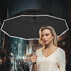 Trenovo Travel Inverted Umbrella - 10 Ribs Automatic Folding Reverse Umbrella, Upside Down Reflective Umbrella, Compact Windproof Umbrella with Double Vented Canopy for Women Men - Black