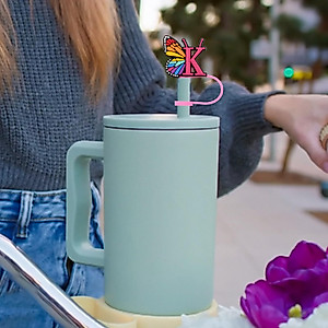 FadAcc Silicone Straw Cover for Stanley Cup, Initial Letter Straw Cover, Beautiful Butterfly Style, Compatible with Stanley 40&30 Oz Tumbler (K)