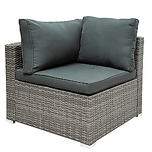 BIADNBZ 7 Piece Outdoor Patio Furniture Set for 6,All-Weather Wicker Sectional Sofa with a Loveseat and Storage Box, Rattan Conversation Couch with Glass Table for Garden Backyard, Grey