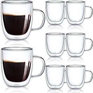 Gerrii 8 Pack 13.5 oz Double Walled Glass Coffee Mugs with Handle, Clear Glass Coffee Mugs Insulated Layer Coffee Cups Espresso Mug Cups for Cafe Latte Cappuccino Tea