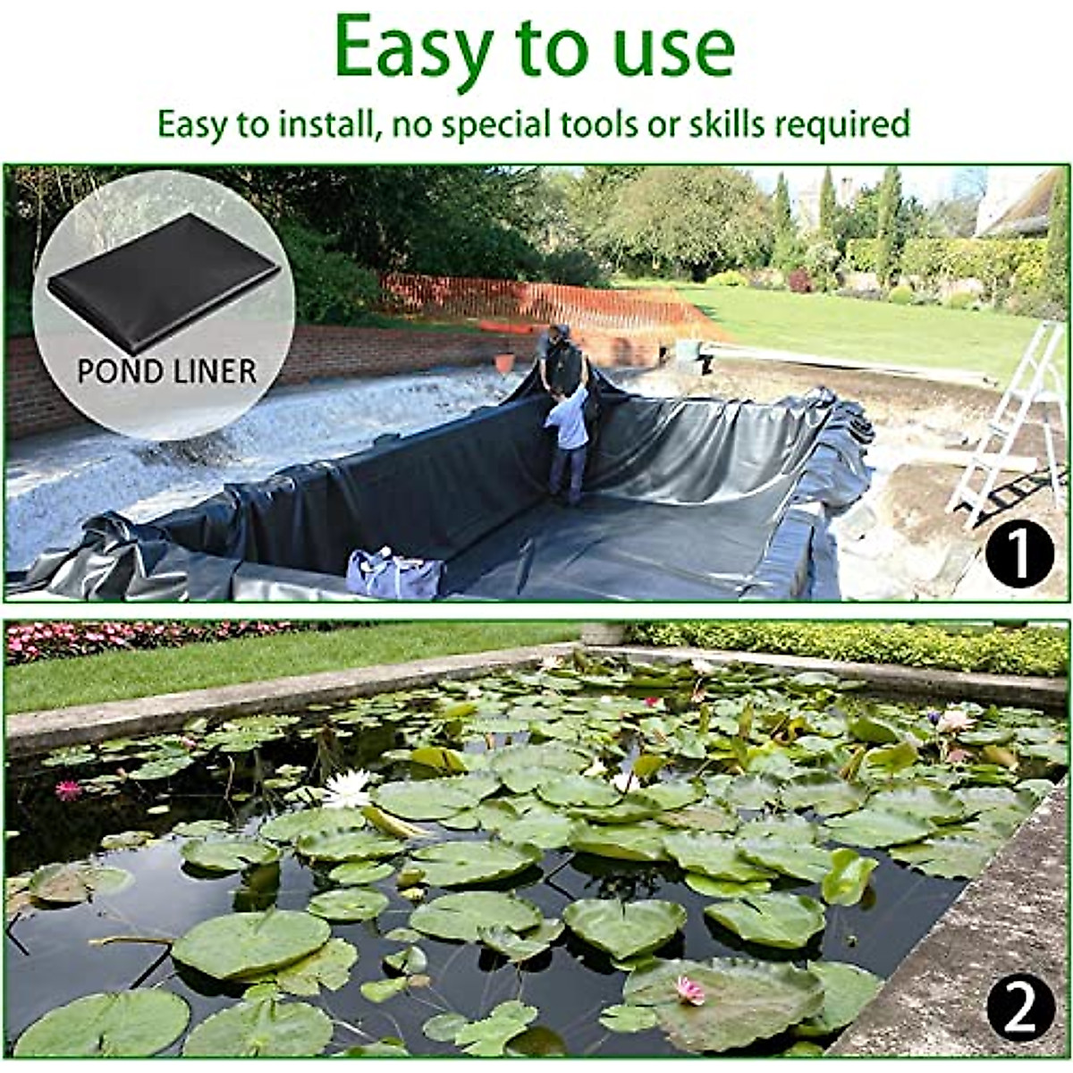 CiCixixi Pond Liner 10x 13.1ft LDPE Pond Skins for Fish Ponds Stream Fountain Water Garden, Black Waterfall Backyard Koi Pond Liner, Easy Cutting Underlayment Pond Liners (10x13.1FT)