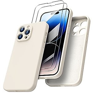 ORNARTO Designed for iPhone 14 Pro Max Case with 2 Pack Screen Protector, Liquid Silicone Full Cover, Shockproof Protective Gel Rubber Phone Case, 6.7 inches, Starlight