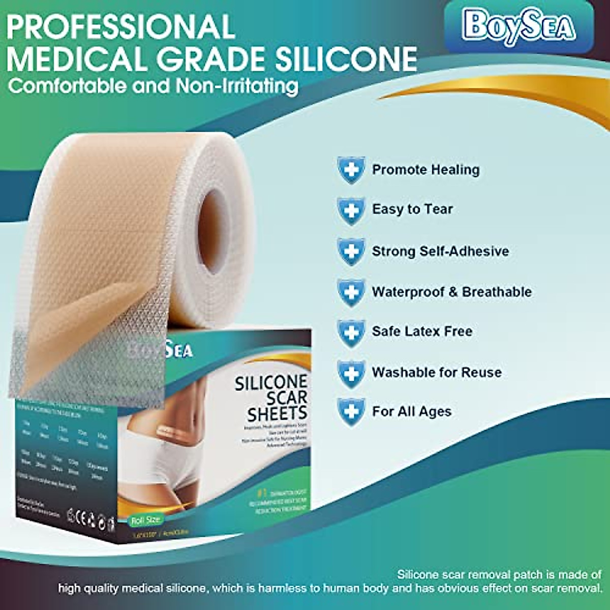 (1.6" x 150" Roll-3.8M) Professional Silicone Scar Sheets - Scars Removal Treatment - Reusable Silicone Scar Strips Type for Keloid, C-Section, Surgery, Burn, Acne et