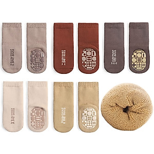 Exegawe Baby Non Slip Socks Winter - 5 Pairs Toddler Kids Thick Warm Crew Socks with Grips for Girls Boys Non Skid Socks(F1-5 Colors,M/1-3 Years)