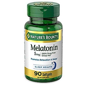 Nature's Bounty Melatonin, 100% Drug Free Sleep Aid, Dietary Supplement, Unflavored 90 Count