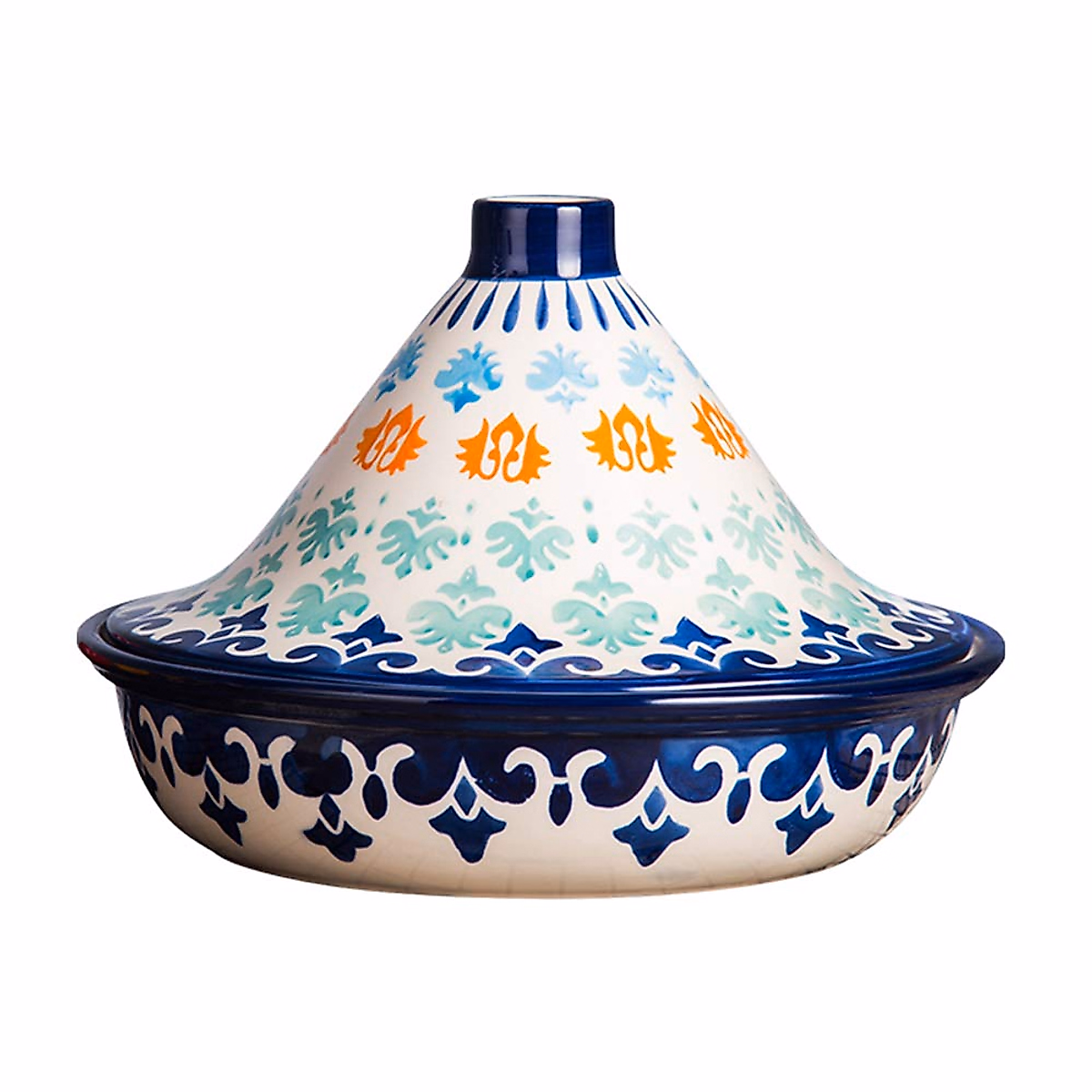 Large Ceramic Tagine Pot 1.2 QT Hand Made Moroccan Tagine with Cone Shaped Lid 10” Base x 7.3” Tall for Cooking and Stew Casserole Slow Cooker