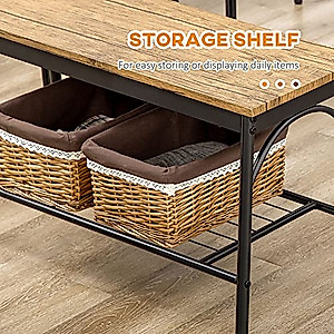 HOMCOM Industrial Dining Table Set for 6 People, 6 Piece Kitchen Table and Chairs Set, Dinner Table with Bench, Steel Frame and Storage Shelf, Dinette Set, Rustic Brown