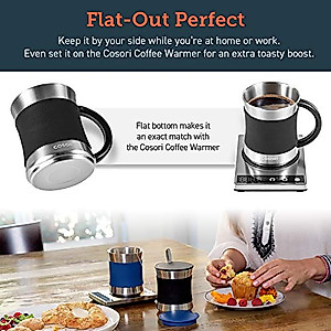 COSORI Coffee Mug with Lids Set of 2, Stainless Steel Cups with Heat-resistant Handle & Slip-resistant Sleeve, 17 oz, Best Match w/Mug Warmer, for Coffee,Tea,Water,Cocoa, Milk, C1601-CM, Black & Blue