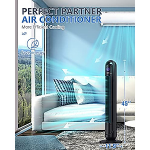 Tower Fan with Remote, G-Ocean 45 Inch Oscillating Fan, Bladeless Fans with 24H Timer, 3 Speeds, 3 Modes, LED Display, Cooling Standing Floor Fan for Bedroom Living Room Home Office, Meteorolite Black