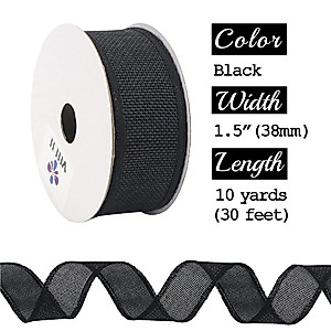 MEEDEE Black Burlap Wired Ribbon - 1.5 Inch, 10 Yards for Crafts, Weddings, Gift Wrapping, Home Decorating