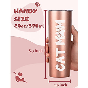 Onebttl Cat Gifts for Cat Lovers, Insulated Stainless Steel Tumblers with Lids and Straws, Crazy Cat Lady, Cat Mom Gifts for Birthday, Mother's Day, Christmas, 20 oz, Rose gold