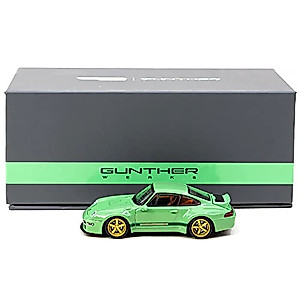 993 Light Green with Dark Green Stripes Gunther Werks Special Edition 1/64 Diecast Model Car by Tarmac Works T64-TL054-GR