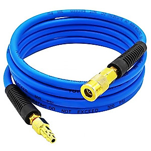 YOTOO Hybrid Lead-In Air Hose, 1/4"x10' Air Compressor Hose, 300 PSI, Heavy Duty, Lightweight, Kink Resistant, All-Weather Flexibility with 1/4-Inch Industrial Air Fittings and Bend Restrictors, Blue