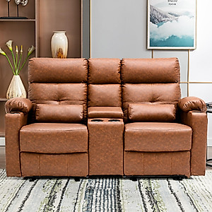 Consofa Power Reclining Loveseat, Reclining Loveseat with Console, Loveseat Recliner with Heat and Massage, Extending Footrest, Power Recliner Loveseat with Lumbar Support, Side Pocket for Living Room