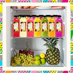 Skylety 200 Pcs Plastic Juice Bottles with Lids, Empty Clear Juice Bottles with Caps and Label, Juice Storage for Fridge with 2 Pcs Funnel and 2 Pcs Brush Beverage Containers for Juicing Milk (16 oz)