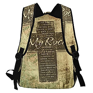 Gesey-R4T Christian Religious Bible Verse The Lord is My Rock Pattern Casual School Backpack Bag, Laptop Hiking Travel Shoulder Daypack College Bookbag for Men Woman Girls Boys Teens, Black, One Size