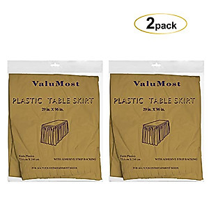 Party Essentials Plastic Table Skirt, 2-Count, 29" W x 8' (96") L, Metallic Gold